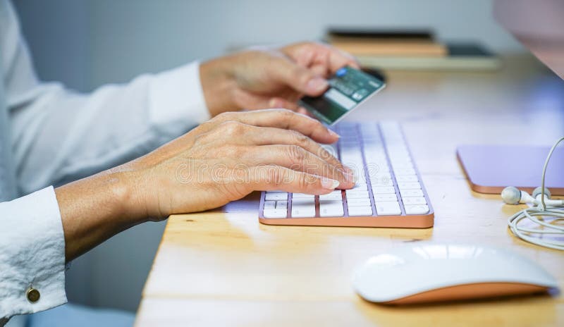 Online Shopping, Using Credit Card and Computer Stock Photo - Image of ...
