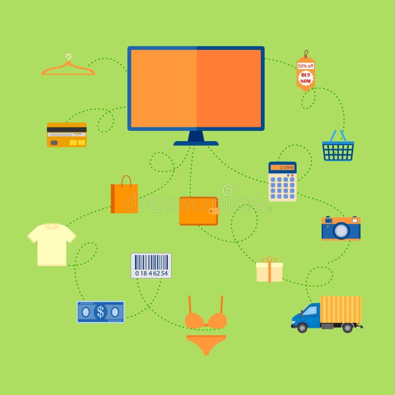 Online Shopping Flat Illustration Concept Stock Vector - Illustration ...