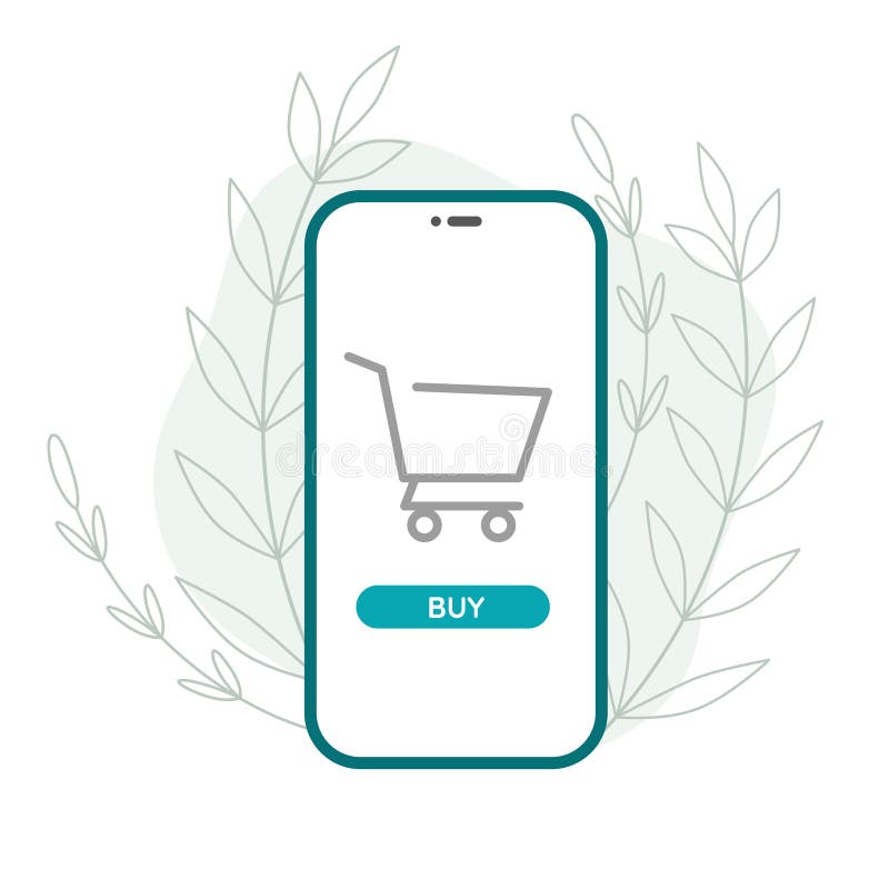 Online Shopping Via Phone. Basket Icon on Screen. but Button for Order ...