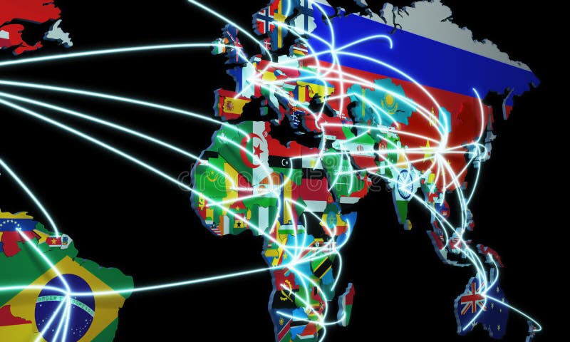 Online Shopping in World Map 3d Rendering on Black Stock Illustration ...