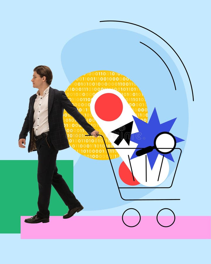 Online Shopping. Young Man, Programmer Working on Software Development ...