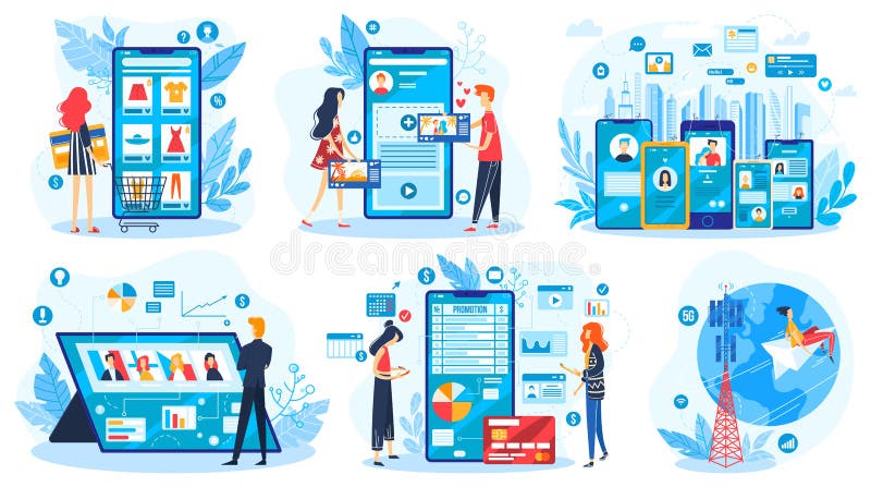 5G Internet Communication Vector Illustration, Cartoon Flat Man Woman ... 5G Internet Communication Vector Illustration, Cartoon Flat Man Woman ...