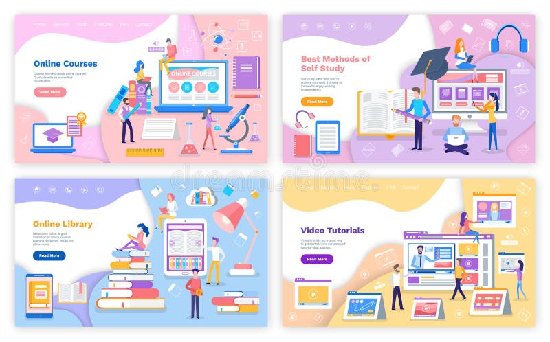 Online Source and Library, Self Study Tutorial Stock Vector ...