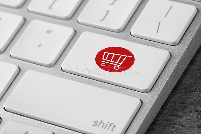 Online Store. Button with Shopping Cart on Computer Keyboard, Closeup ...