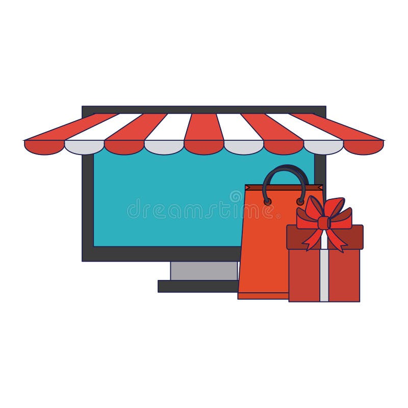 Online Store Computer with Gifts Stock Vector - Illustration of finance ...