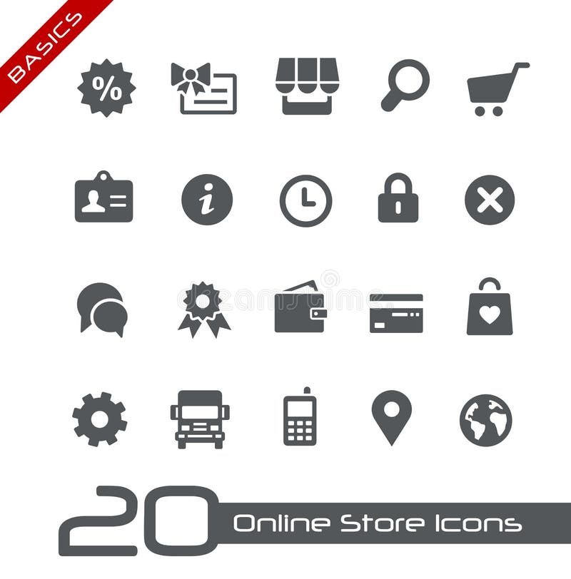 Online Store Icons // Basics Stock Vector - Illustration of glass ...