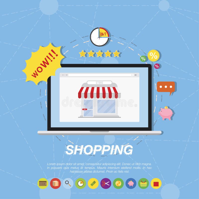 Online Store and Icons in Computer Illustrations. Stock Illustration ...