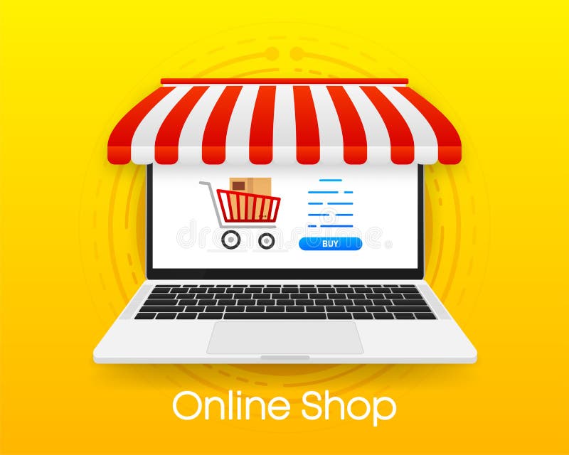 Online Store in Laptop Screen. Concept Online Shopping. Vector ...
