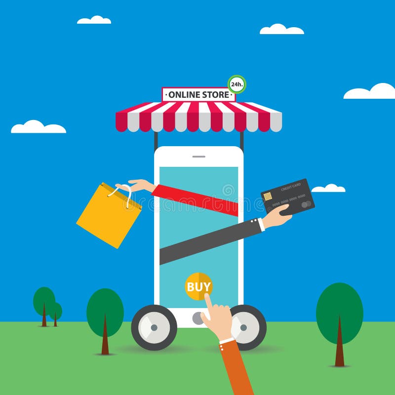 Online Store Mobile Flat Design Stock Vector - Illustration of card ...