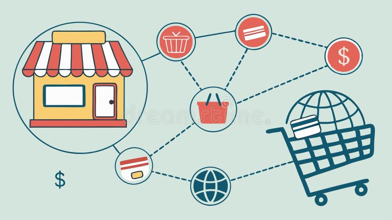 Online Store Network, E,commerce and Digital Shopping Connections ...