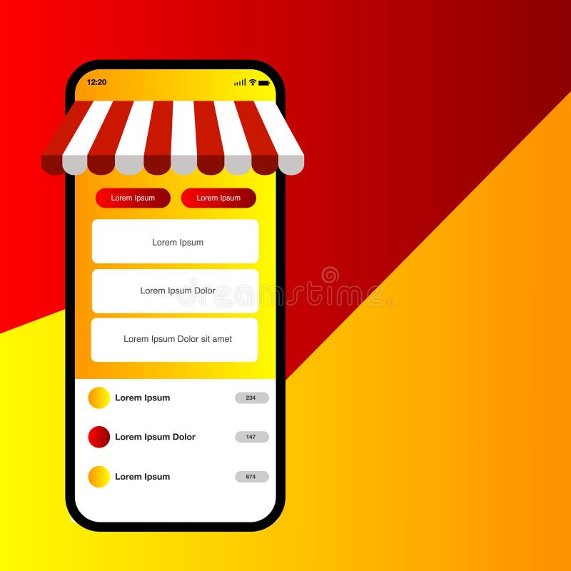 Online Store in a Smartphone, Bright Red and Yellow Mobile App Design ...