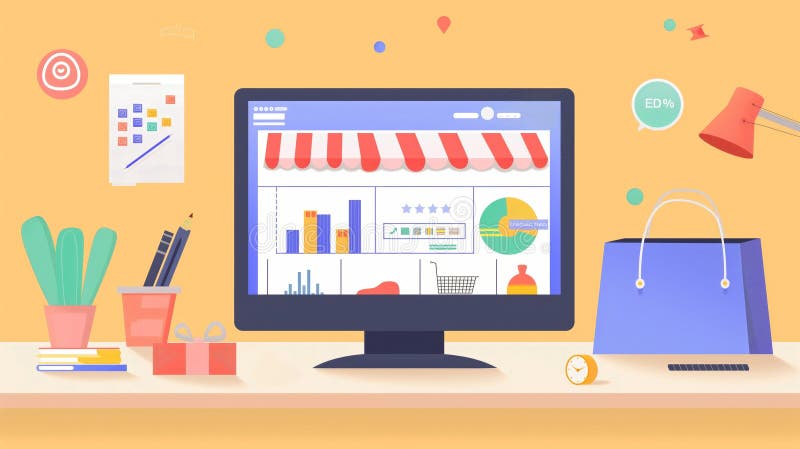 Online Store Website Showing on a Computer Screen with Analytics Charts ...