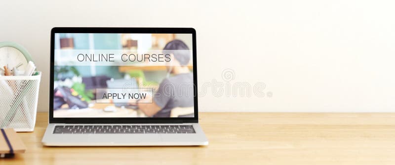 Online Study Class, E Learning Web Banner on Laptop Screen Background ...