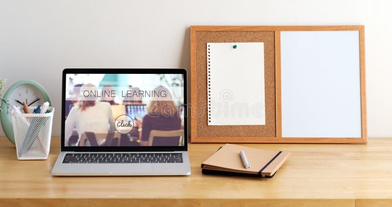 Online Study Class, E Learning Web Banner on Laptop Screen Background ...