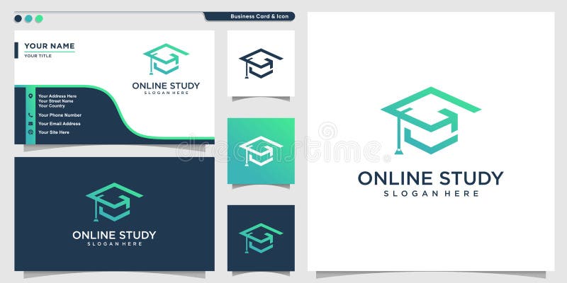 Online Study Logo with Modern Outline Style and Business Card Design ...