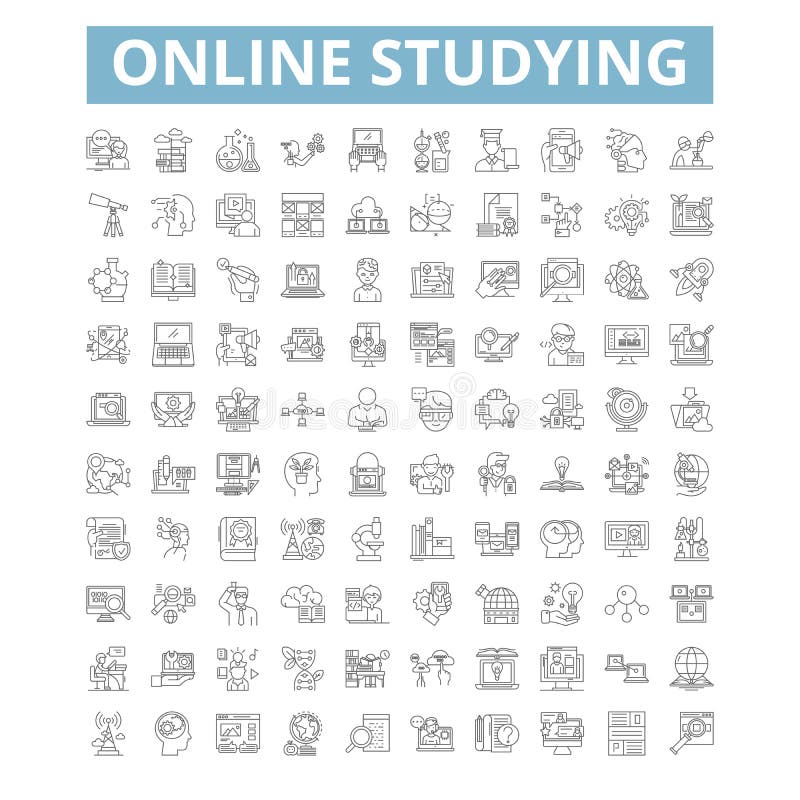 Online Studying Icons, Line Symbols, Web Signs, Vector Set, Isolated ...