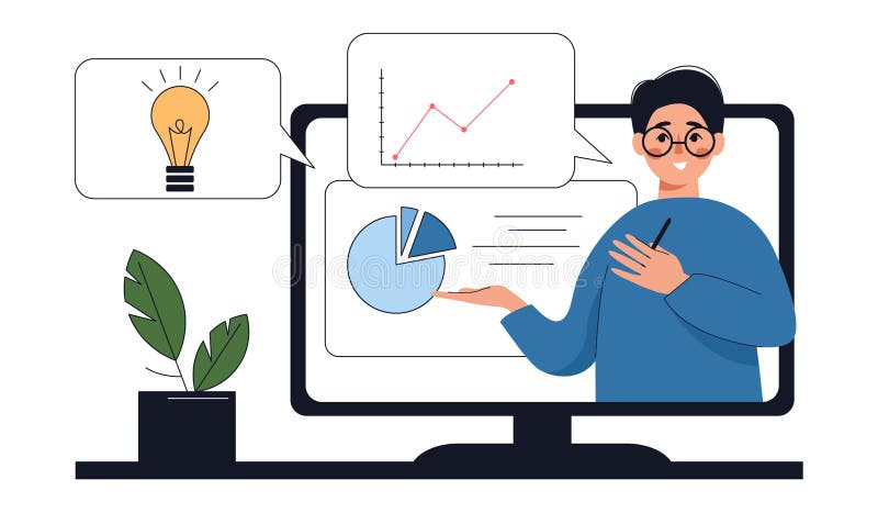 Online Studying with Tutor, Man Teacher Stock Vector - Illustration of ...