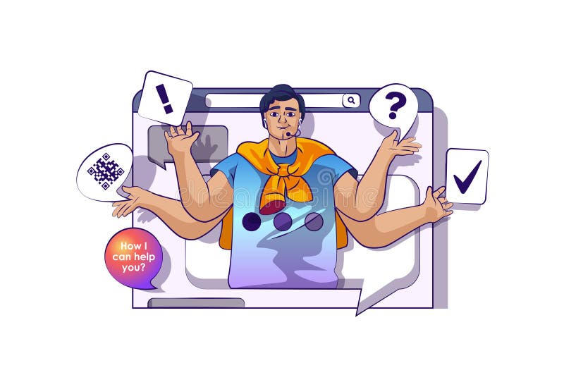 Online Support Concept with People Scene in Flat Cartoon Design for Web ...