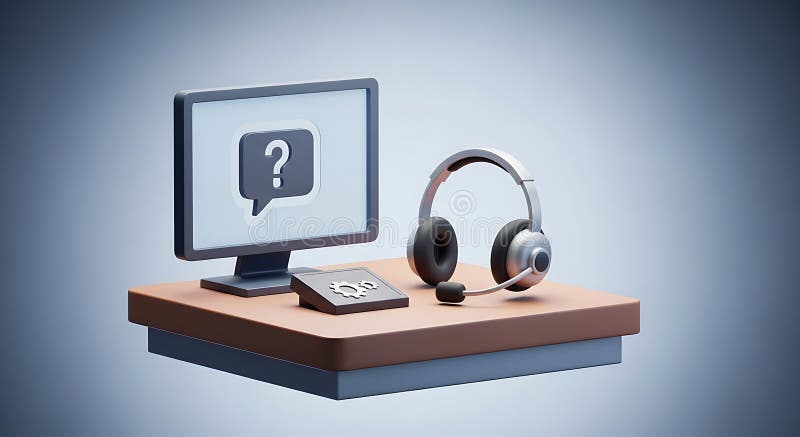 Online Support Desk with Question Mark on Monitor and Headset Stock ...