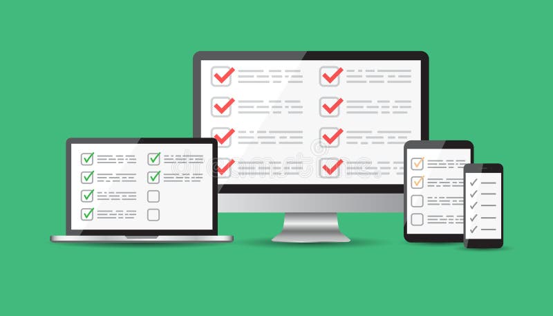 Online Survey, Checklist Set. Tablet, Computer, Mobile Blank Screen ...