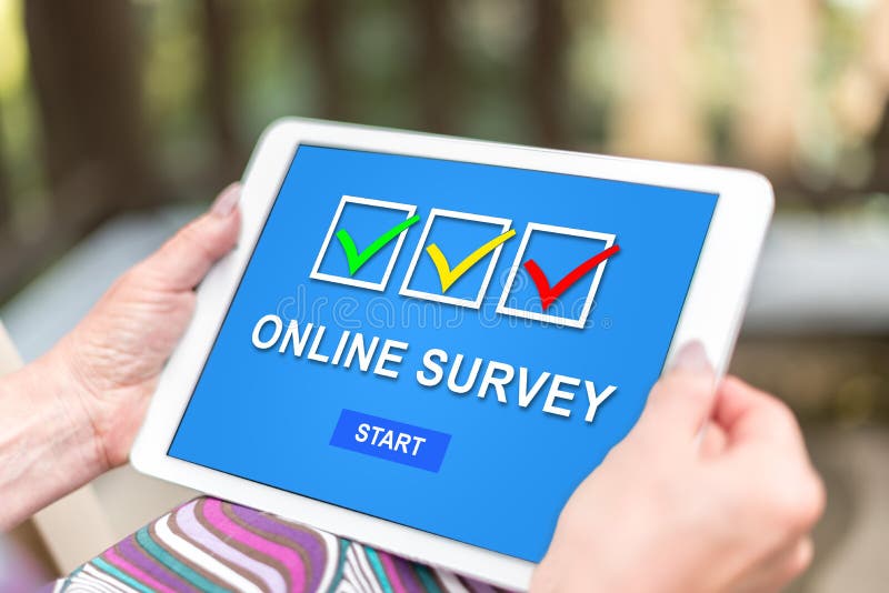 Online Survey Concept on a Tablet Stock Photo - Image of opinion ...