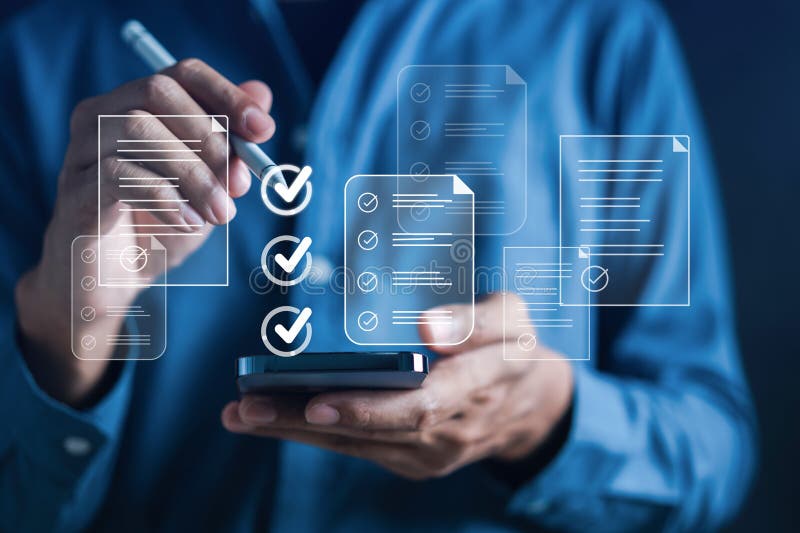 Online Survey Filling Out and Digital Form Checklist by Laptop Computer ...