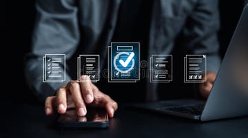 Online Survey Filling Out and Digital Form Checklist by Laptop Computer ...