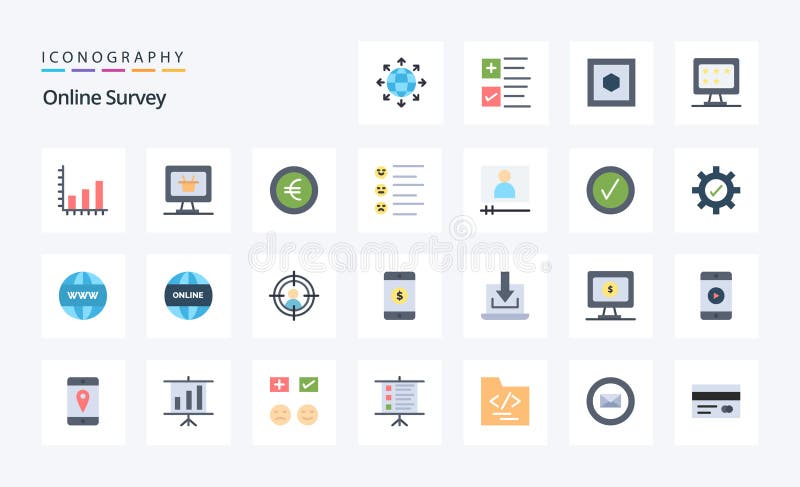 25 Online Survey Flat Color Icon Pack Stock Vector - Illustration of ...