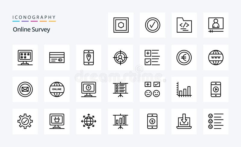 25 Online Survey Line Icon Pack Stock Vector - Illustration of monitor ...