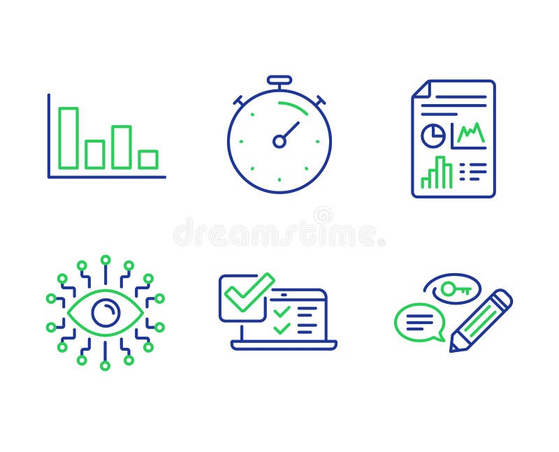 Online Survey, Timer and Report Document Icons Set. Histogram ...