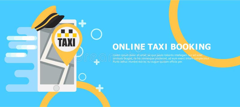 Online Taxi Booking Banner. Phone with Hat and Map Stock Vector ...