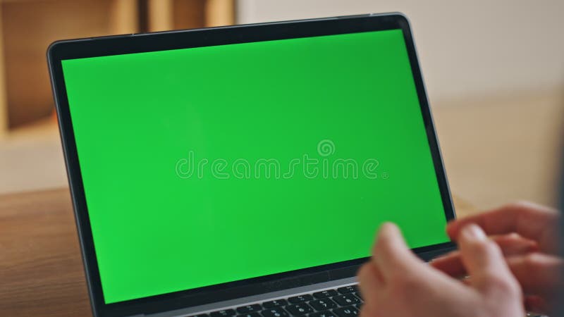 Online Teacher Talking Green Screen Laptop Web Camera Sitting Home ...