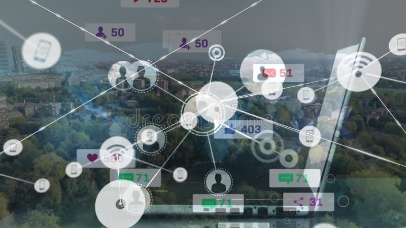 Online Global Community Screen Against Cityscape Stock Footage - Video ...