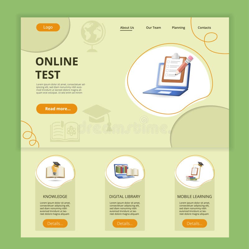 Online Test Flat Landing Page Website Template. Knowledge, Digital ...