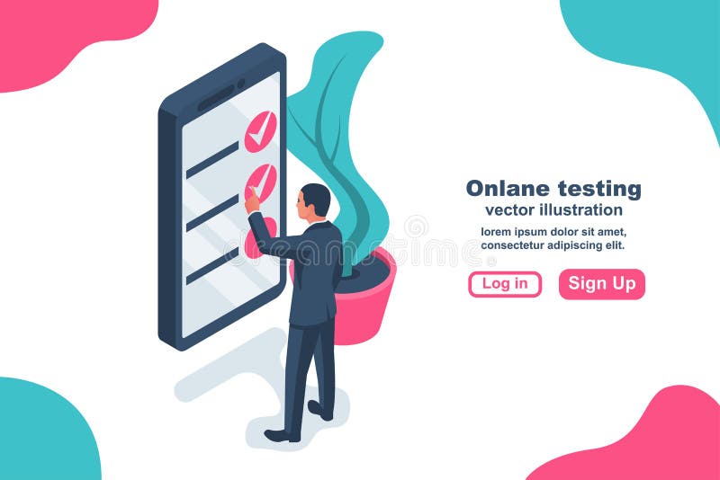 Online Test. the Man on the Smartphone is Testing Stock Vector ...