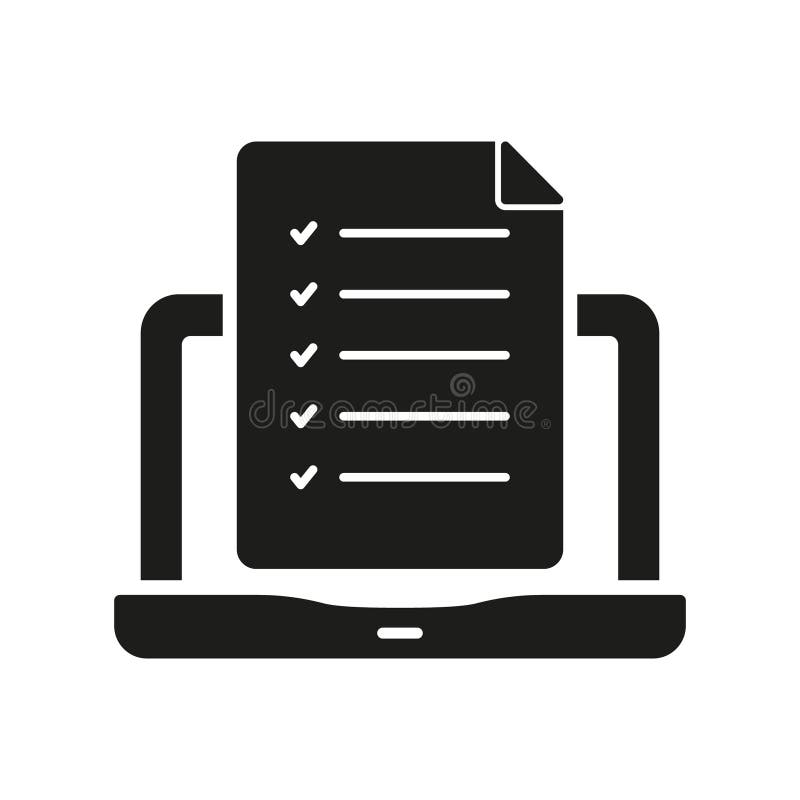 Online Test Silhouette Icon. Questionnaire on Laptop Glyph Pictogram ...