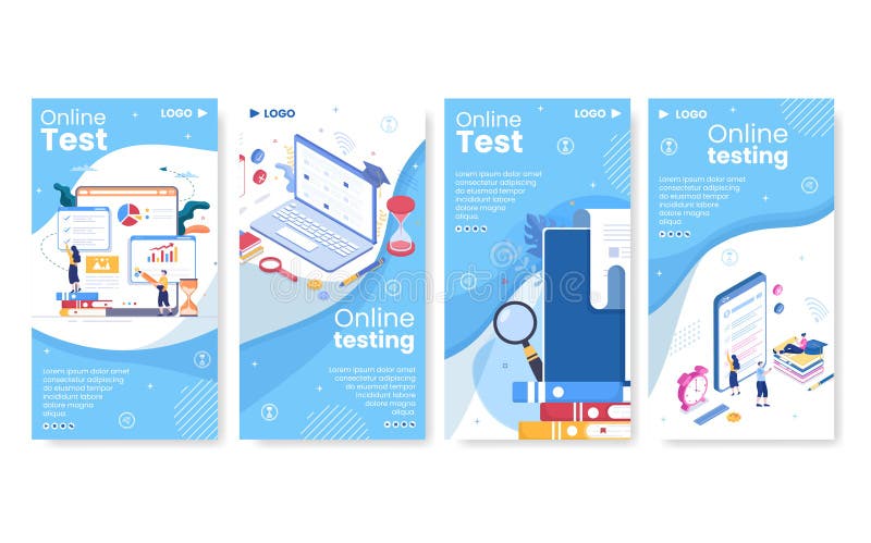 Online Testing Course Stories Template Flat Design Illustration ...
