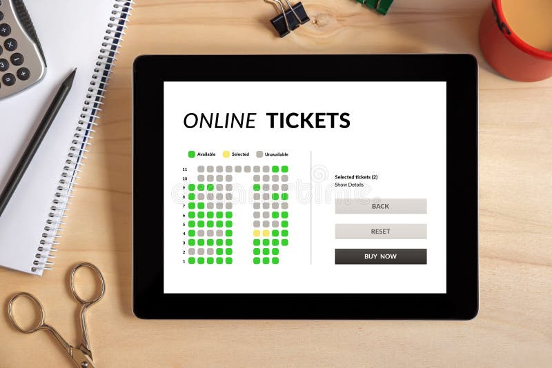 Online Tickets Concept on Tablet Screen with Office Objects Stock Image ...