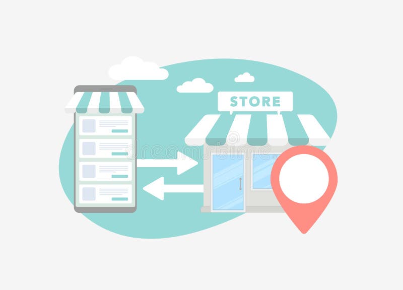 Online To Offline - O2O Ecommerce Concept. Pickup, Fitting and Checking ... Online To Offline - O2O Ecommerce Concept. Pickup, Fitting and Checking ...