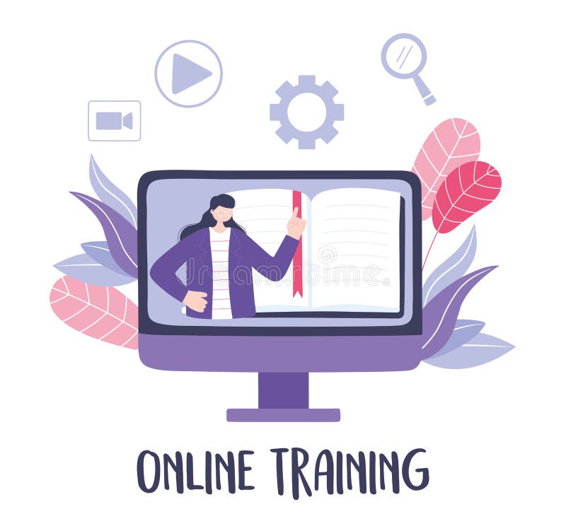 Online Training, Computer Woman in Video Teaching, Courses Knowledge ...