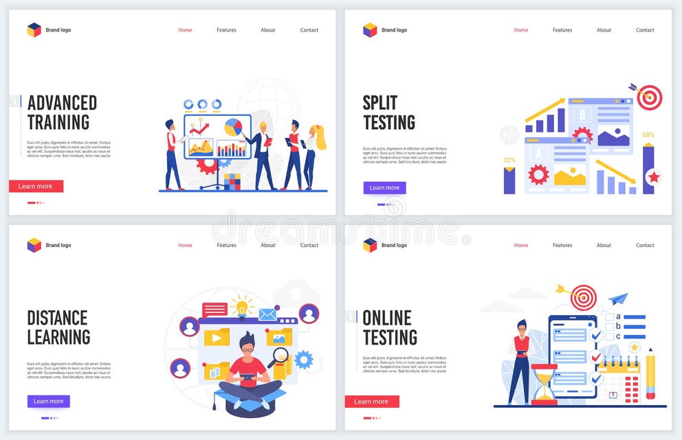 Online Training Education Technology Vector Illustration Set with Flat ...