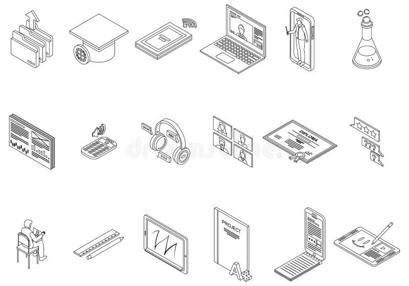 Online Training Icons Set Vector Outline Stock Vector - Illustration of ...
