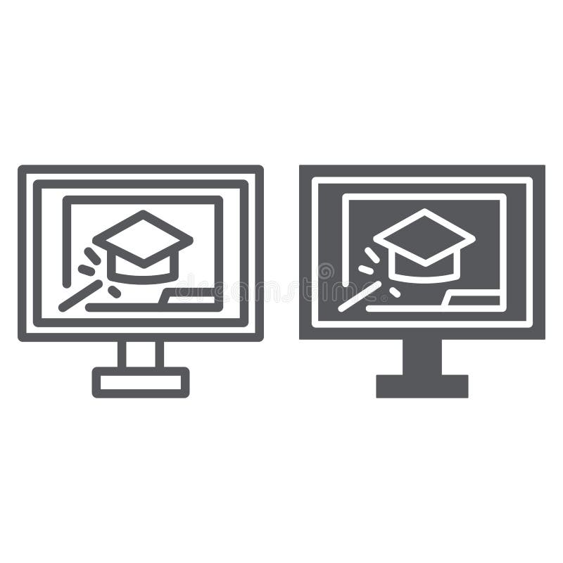 Online Training Line and Glyph Icon, Education and Study, Graduation ...