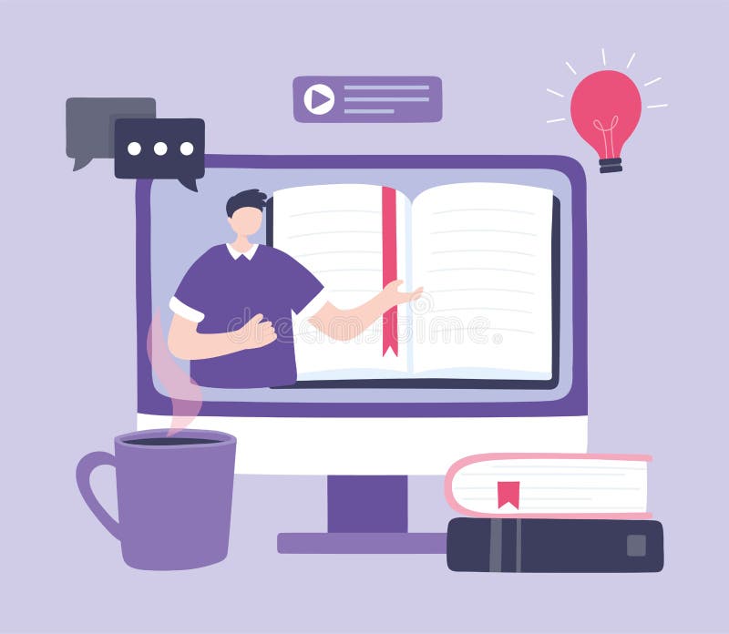 Online Training, Man in Video Teaching Computer Lesson Books, Courses ...