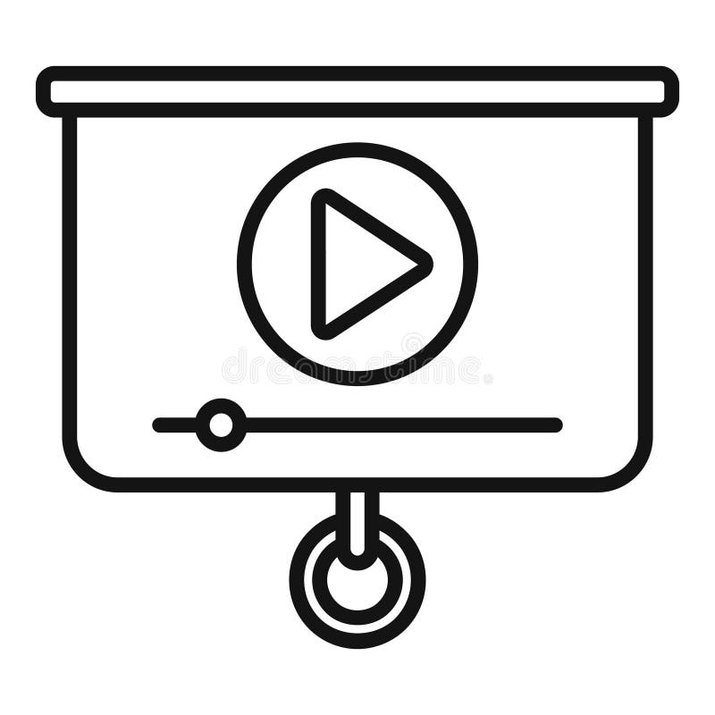 Black and White Vector Icon of a Screen with a Play Button, Symbolizing ...