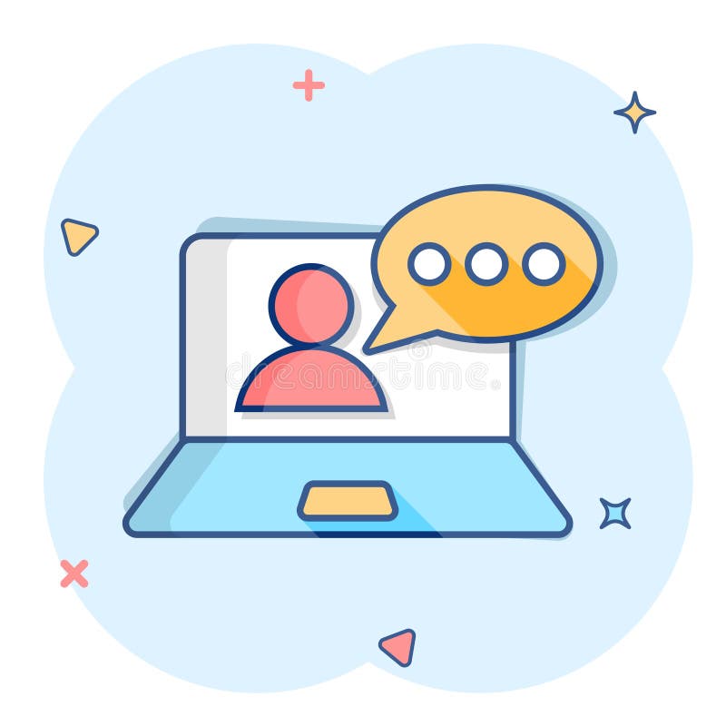 Online Training Process Icon in Comic Style. Webinar Seminar Vector ...