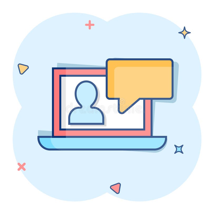 Online Training Process Icon in Comic Style. Webinar Seminar Vector ...