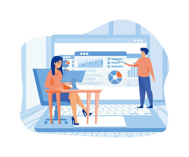 Online Training on a Screen of Tablet. Flat Vector Modern Stock Vector ...