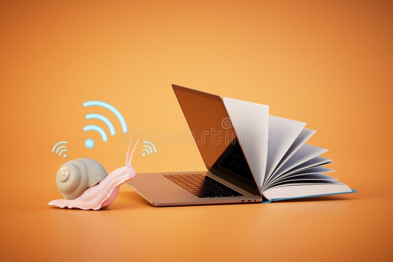 Online Training. Slow Wi-Fi Connection. an Open Book and Laptop Next To ...