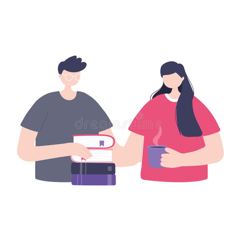 Online Training, Students Girl and Boy with Books, Education and ...